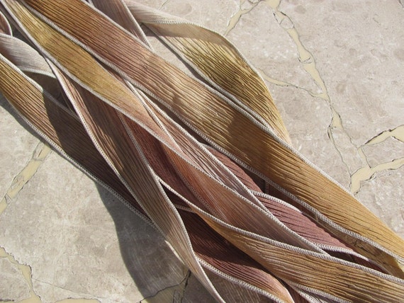 BROWN SUGAR Silk Ribbon Qty 5 Hand Dyed Strings Tan by Jamnglass