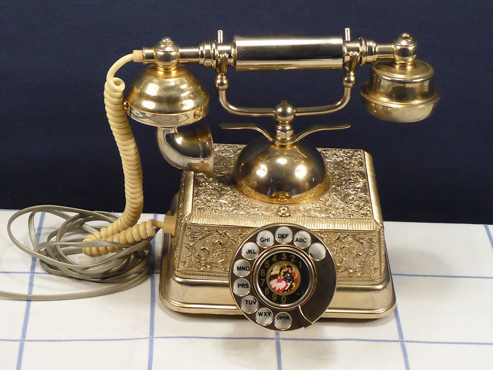 Vintage Rotary Telephone Gold French Cradle Desk