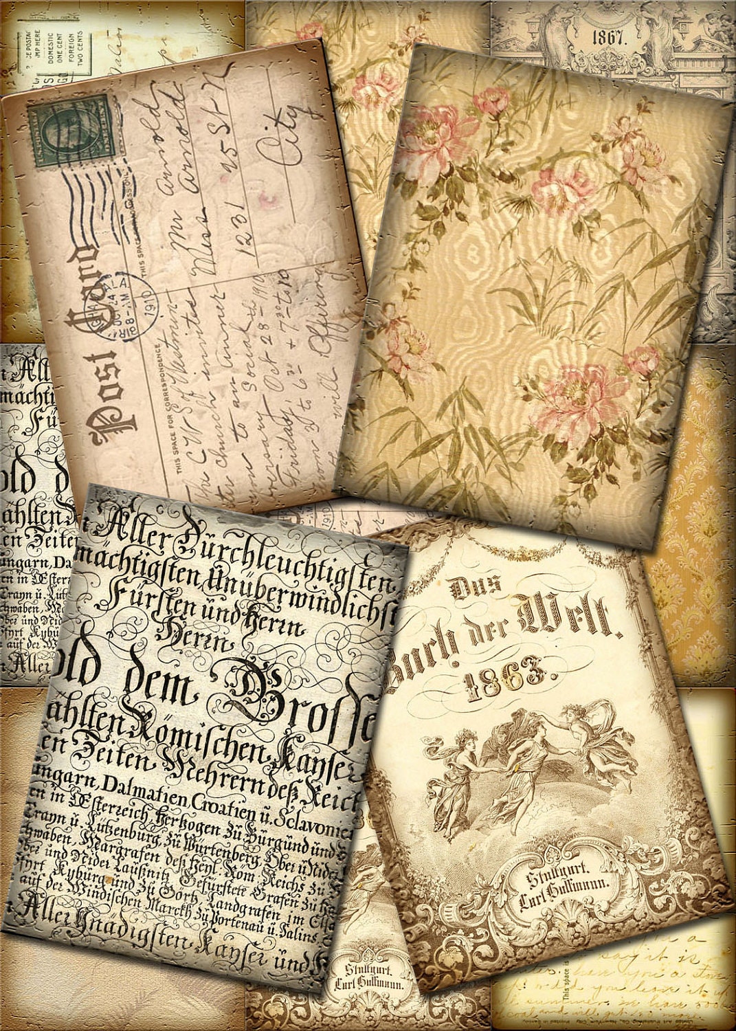 AnTiQuEd Vintage Postcard Backgrounds INSTaNT DOWNLoAD