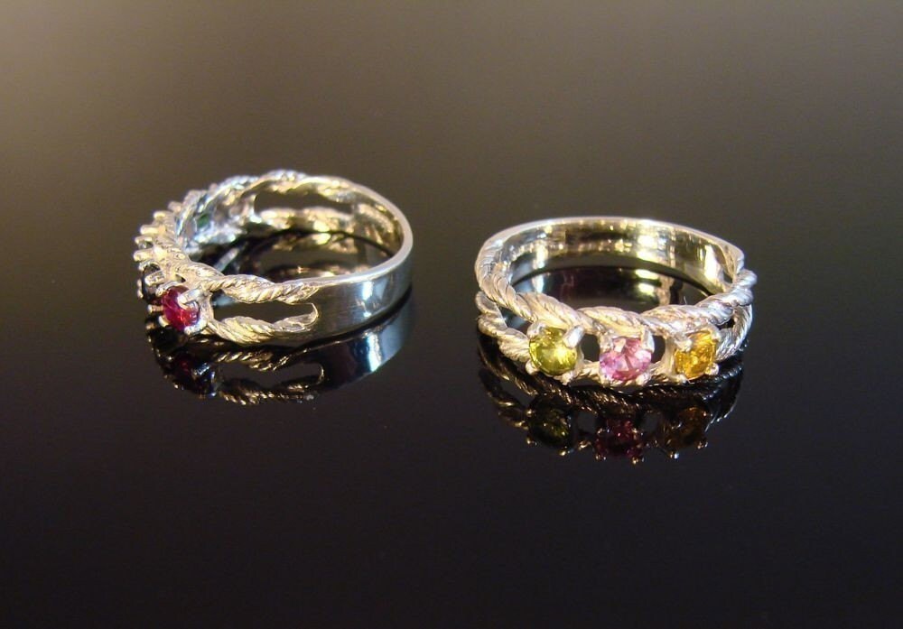 Rope Style Mothers and Grandmothers Rings Sterling Silver you