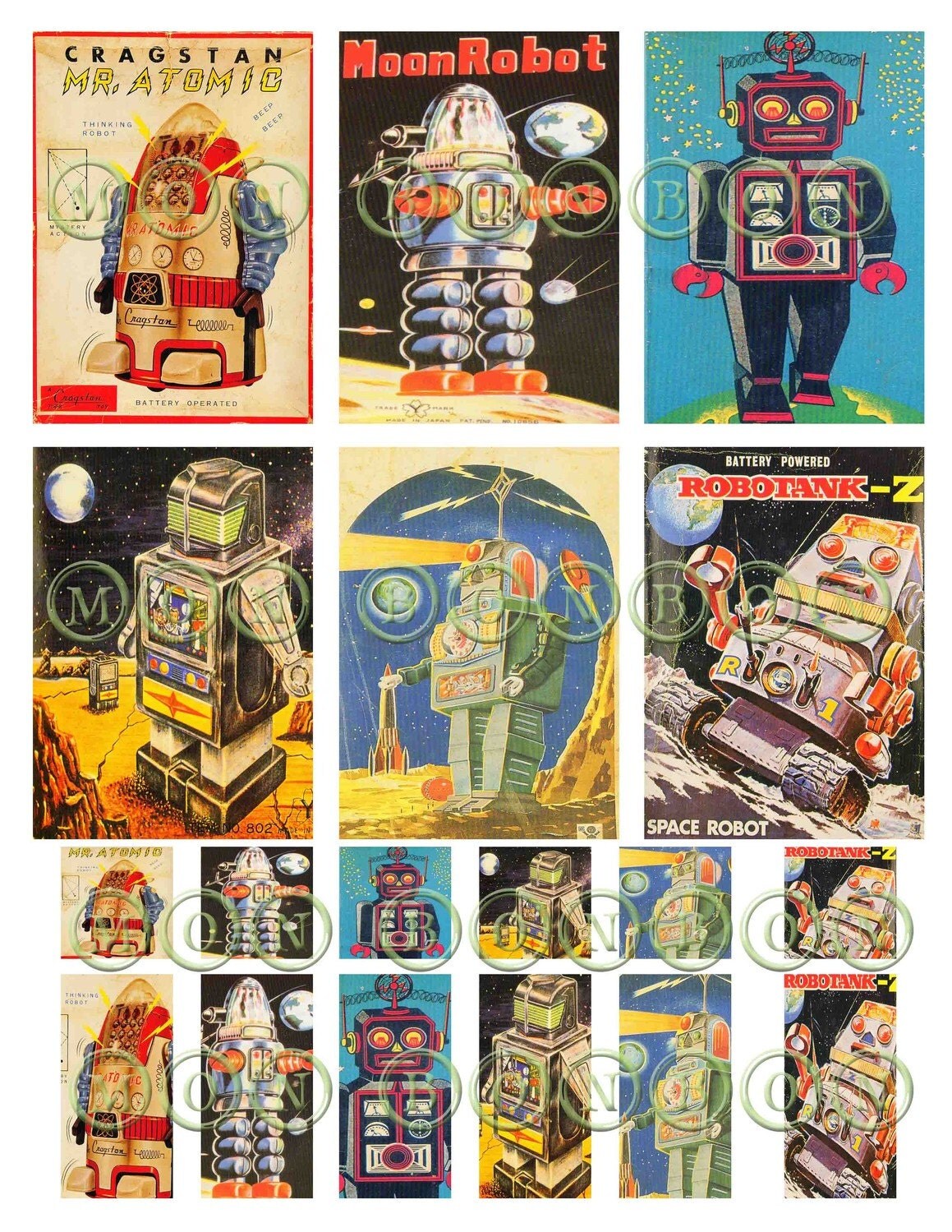Vintage Sci Fi Retro Robots No. 2 Digital Download Collage