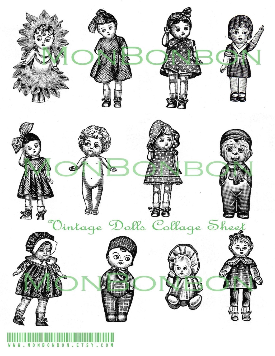 Digital Download of 12 Vintage Doll Illustration by monbonbon