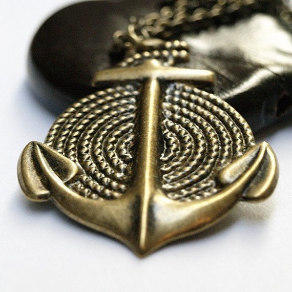 Nautical Rope and Anchor Brass necklace