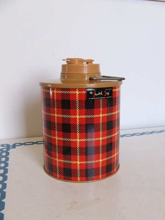 Vintage Skotch Jug Plaid Water Cooler Tartan Scotch Red Yellow