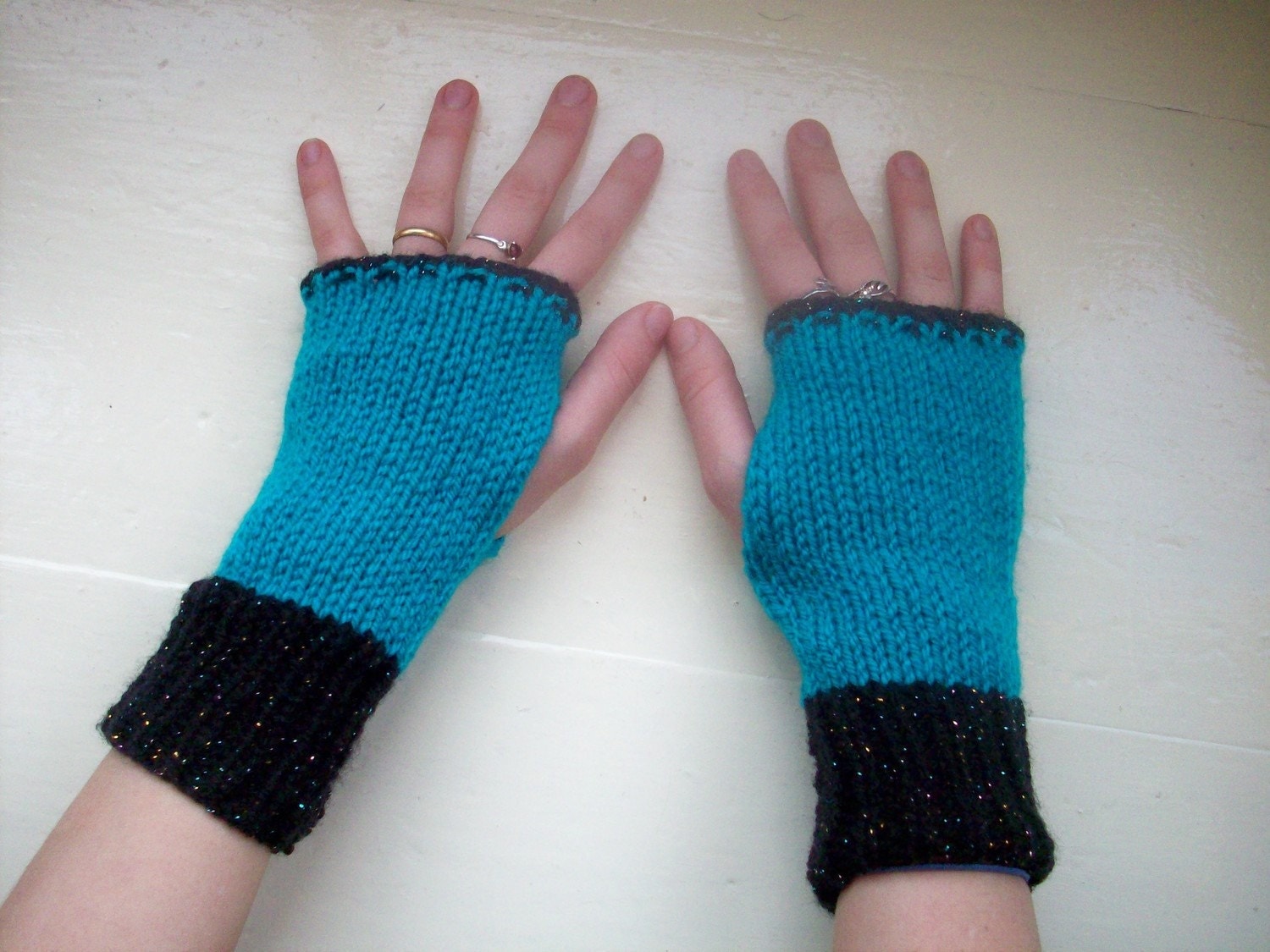 Fingerless gloves fun hand warmers Peacock sparkle