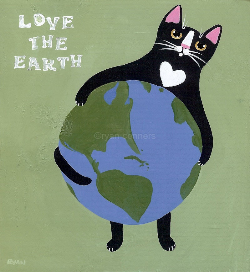 Earth Day Cats Original Folk Art Painting