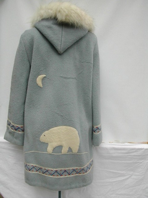 vintage eskimo parka wool coat fox fur hood polar bear