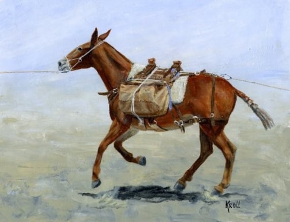 Items similar to A Mule A Day, stubborn pack mule, original painting on ...