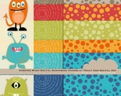 Items similar to Monster Clip Art and Digital Papers- Design Set - Clip ...
