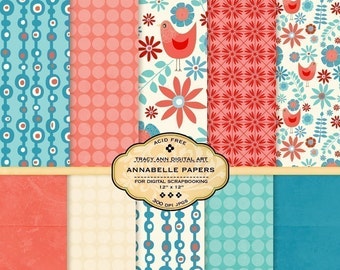 Items similar to Coral & Aqua Scrapbook Paper w Quatrefoil, Chevron ...