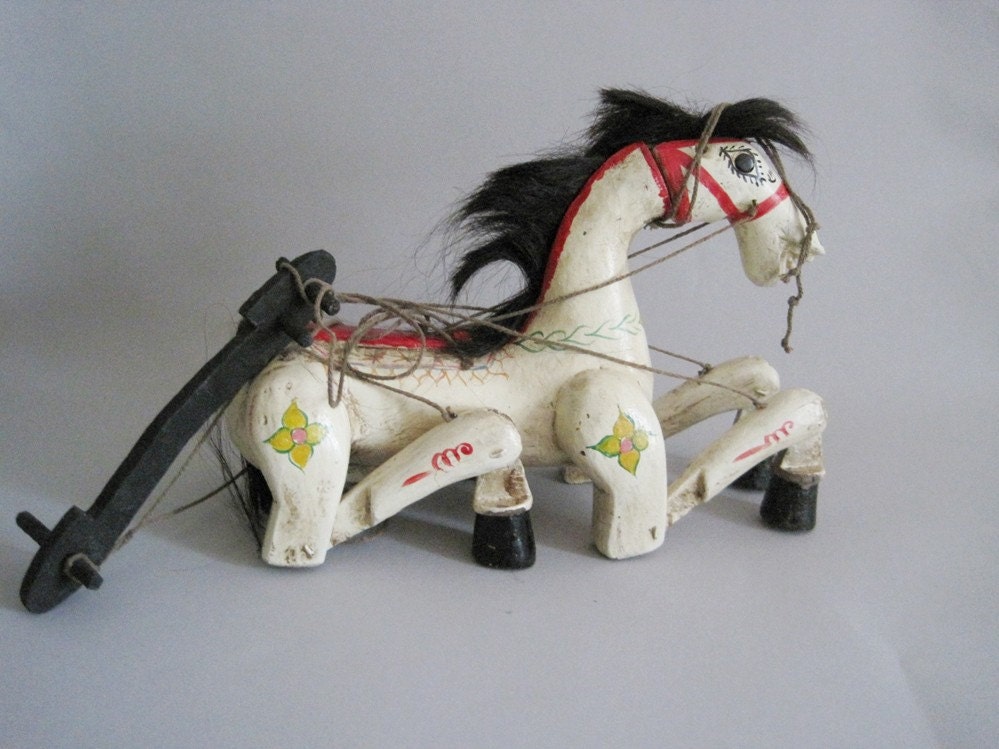exceptional vintage wooden horse puppet