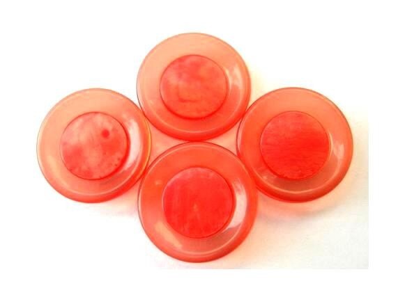 6 Vintage buttons, red circle with translucent red circle around it ...