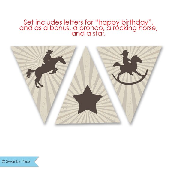 Cowboy Printable Party Banner or Bunting Cowboy Rocking