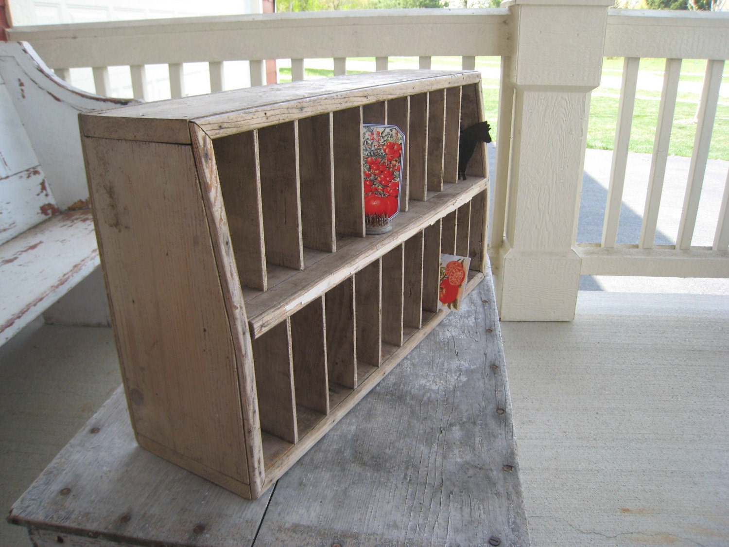 Primitive Wooden Divided Box Cubbies Mail Slots Sorter