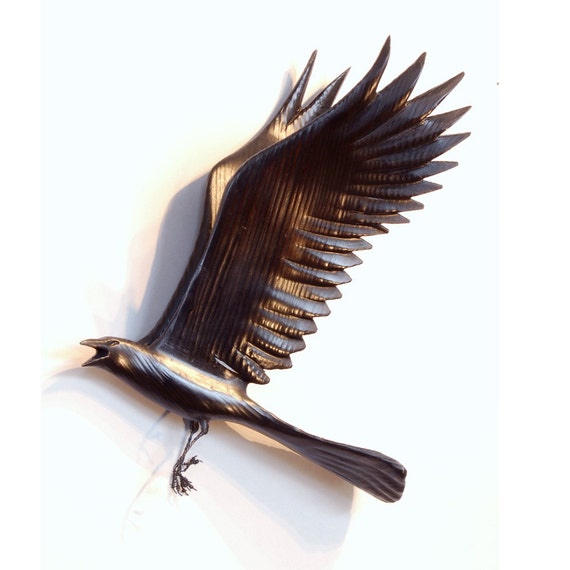 Flying Crow wood sculpture gesture 4