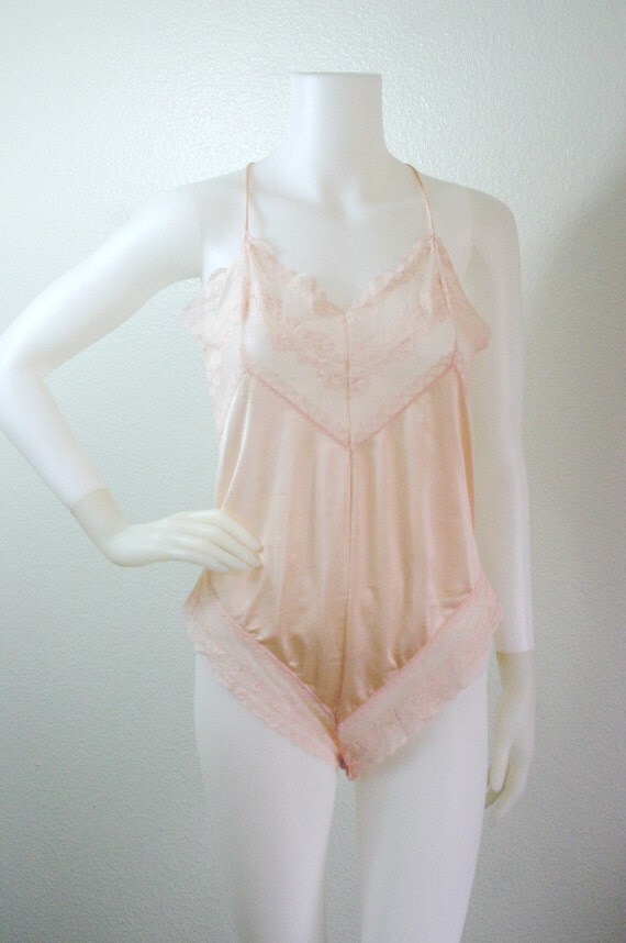 Items Similar To 80s Lacy Peach Teddy Romper Large Vintage Lingerie