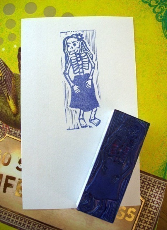 Items similar to day of the dead hand carved rubber stamp on Etsy