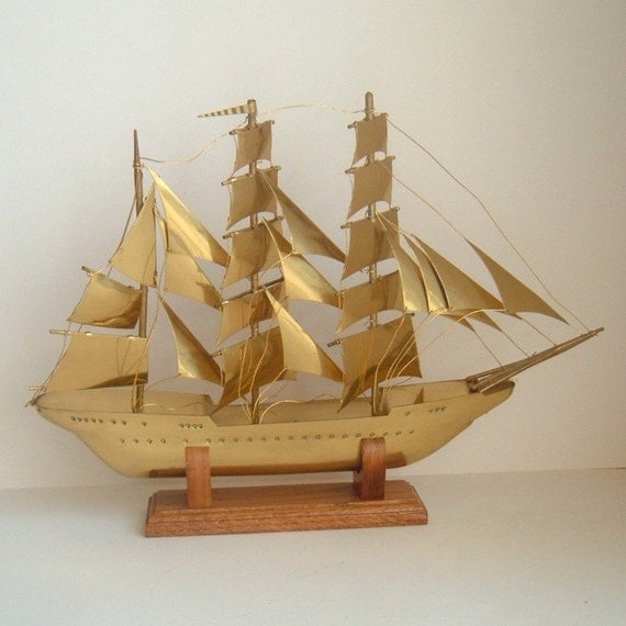 vintage brass sailing ship