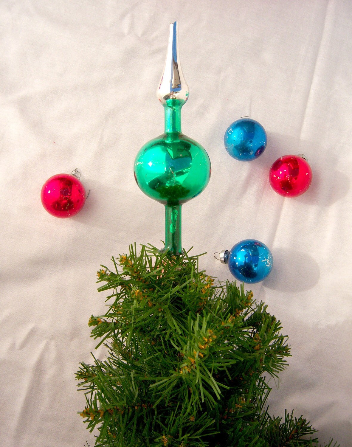 Vintage Mercury Glass Tree Topper / aqua sea green