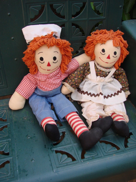 Vintage Pair of Handmade Raggedy Ann and Andy Dolls