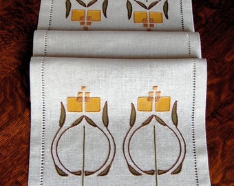 Hand Embroidered Table Runner Arts and Crafts Mission Style