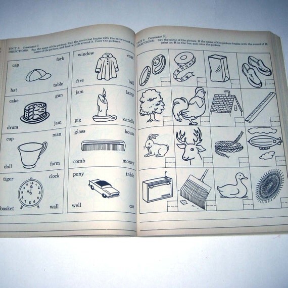 Large Vintage 1960s Phonics School Workbook for Children
