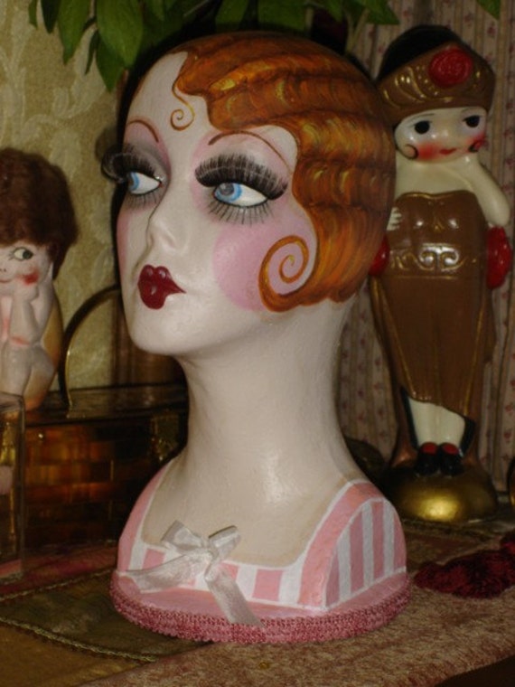 Vintage Style Flapper Boudoir Doll Mannequin Head Hat/ Wig
