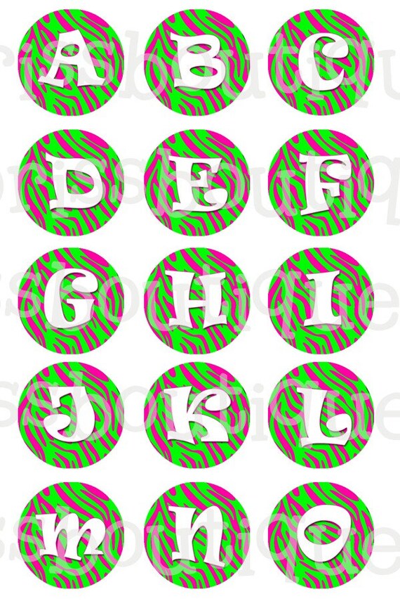 4x6 HOT PINK NEON GREEN ZEBRA FULL ALPHABETS OF ONE INCH