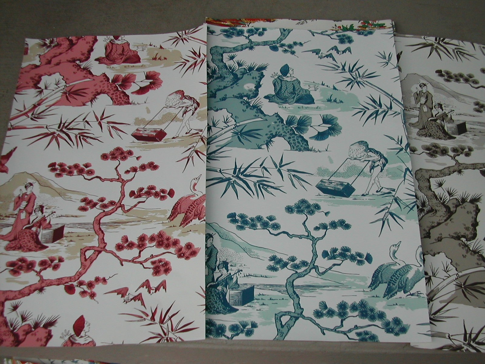 15 Large Chinese TOILE Wallpaper Pieces lovely VINTAGE