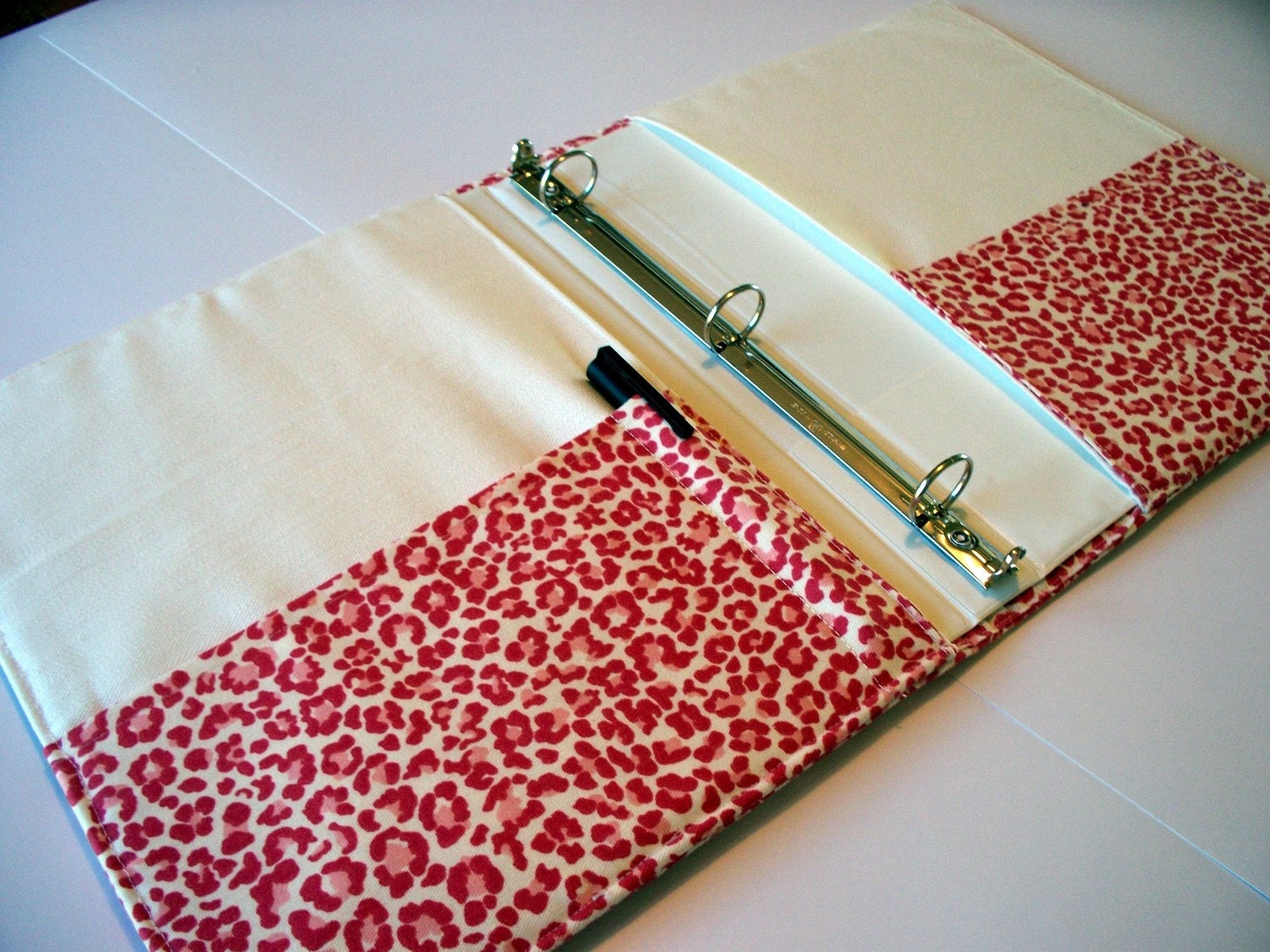 Fabric Three Ring Binder Cover With Pockets Hot Pink Leopard