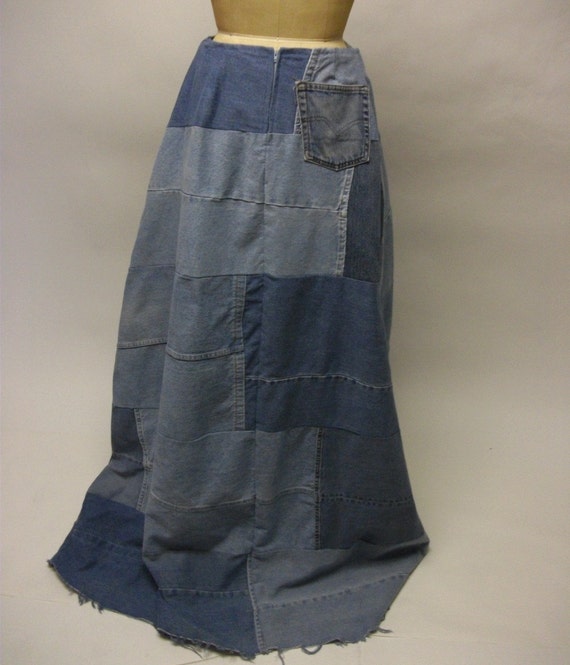 CUSTOM Patchwork Denim Drama Skirt YOUR SIZE by dinwiddies on Etsy