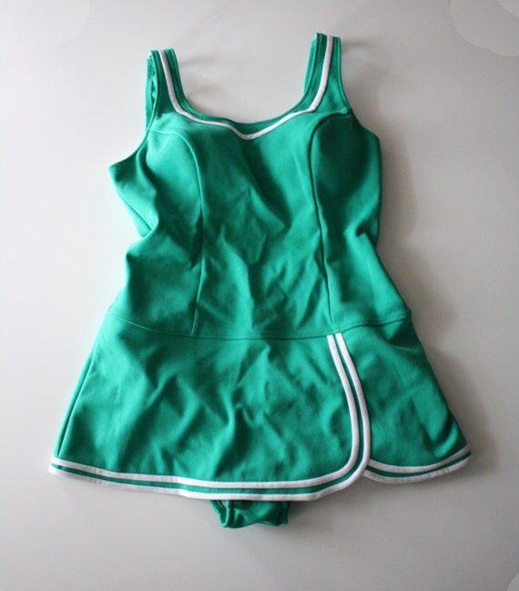 vintage. kelly green. preppy. bathing suit. one piece.