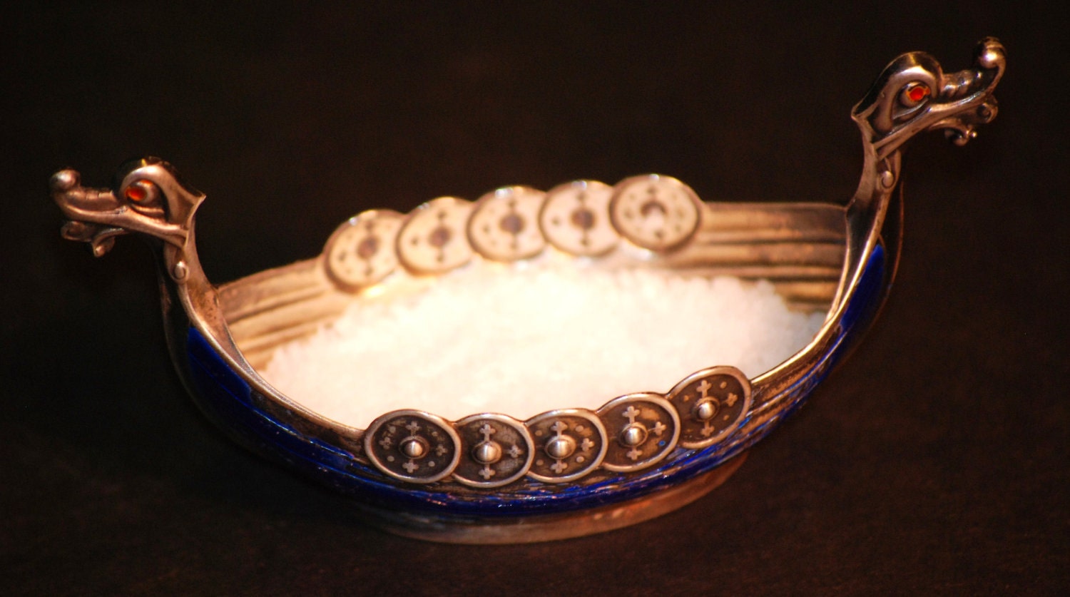 830 Silver Norway Viking Ship Salt Cellar with Cobalt Enamel