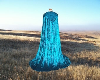 Blue Ocean Hooded Cloak Cape Renaissance by ColorTheWorldArt
