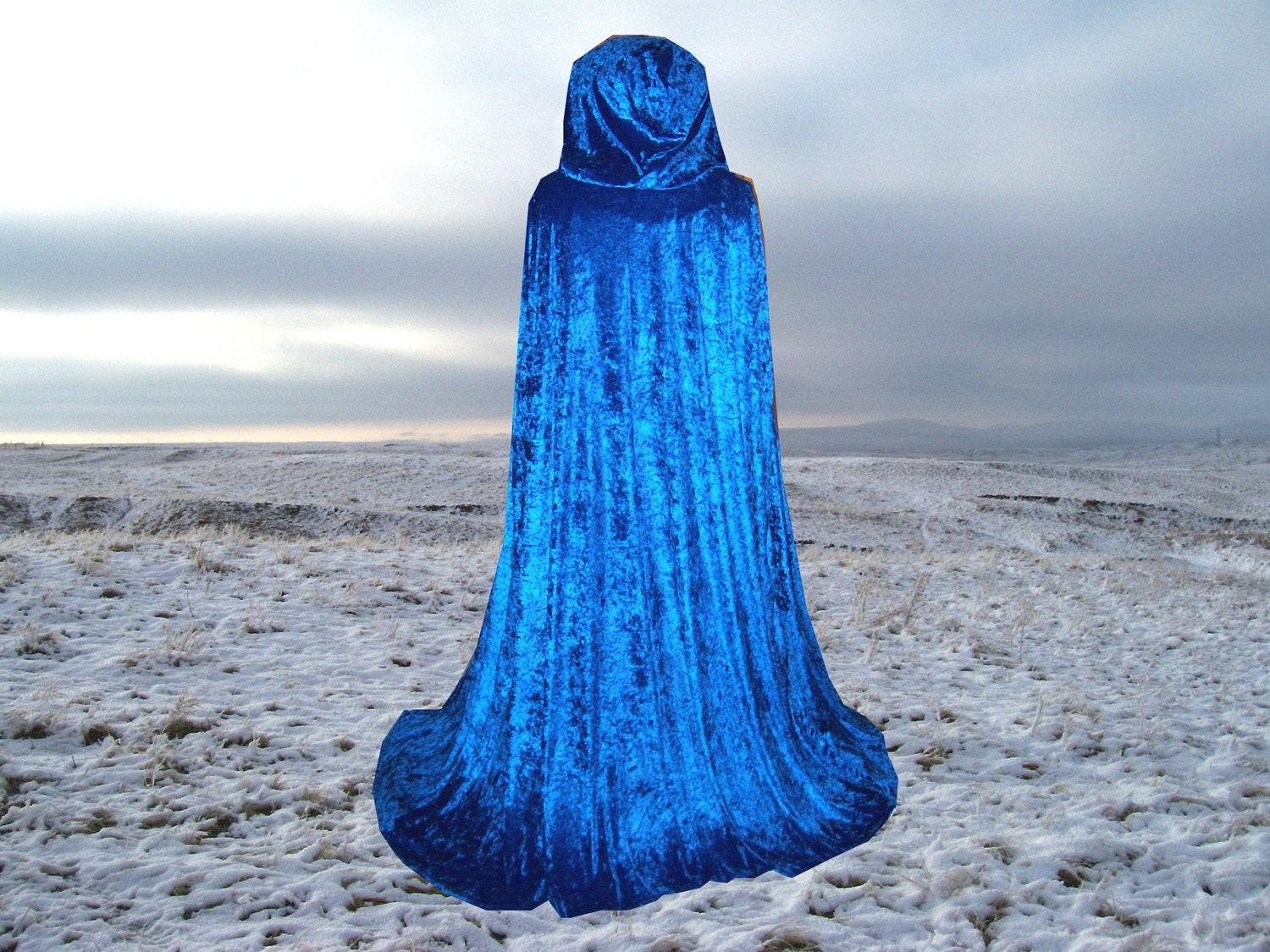 Royal Blue Cloak Cape Hooded Velvet Renaissance