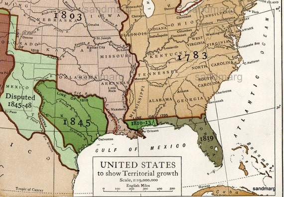 Vintage Map of United States Territorial Growth 1783 to 1853