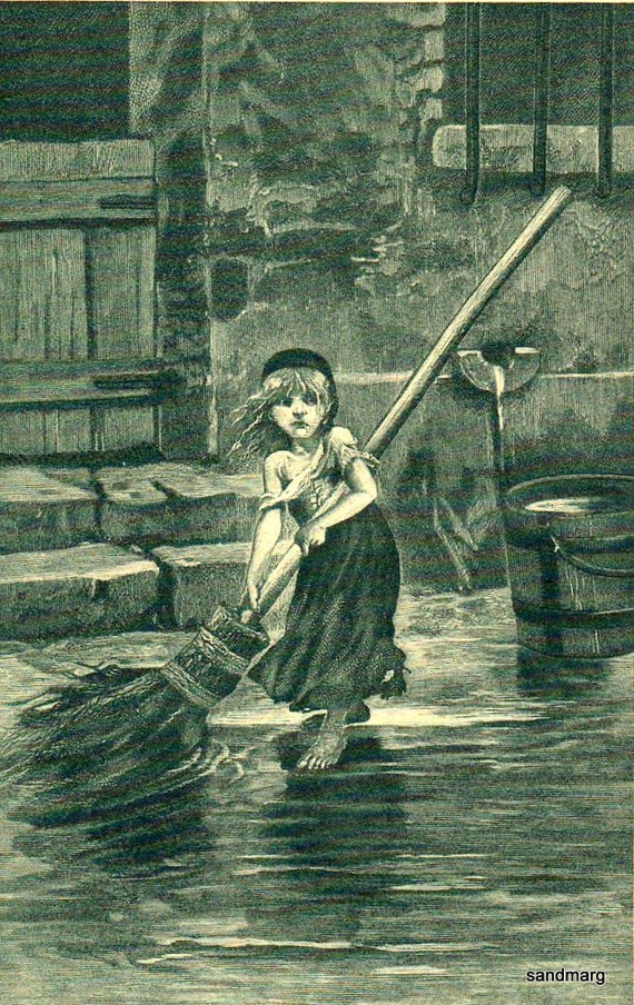 1862 Victorian Print of Cosette by Emile Bayard Victor Hugo