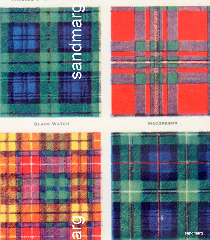 1920 Chart of Tartans Plaids and Kilts Scottish Clans and