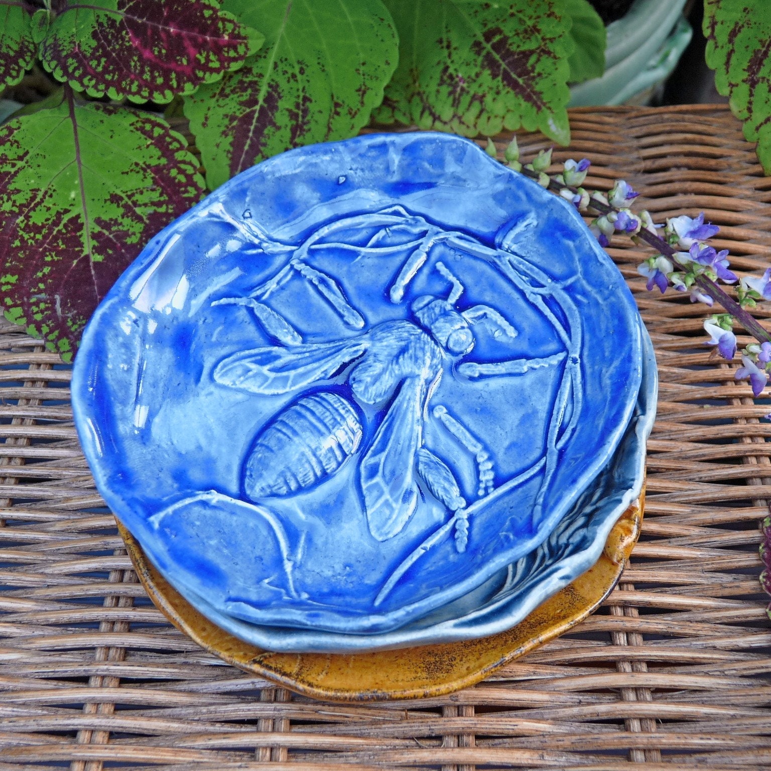 Bee Blue Beautiful Bee Trinket Dish