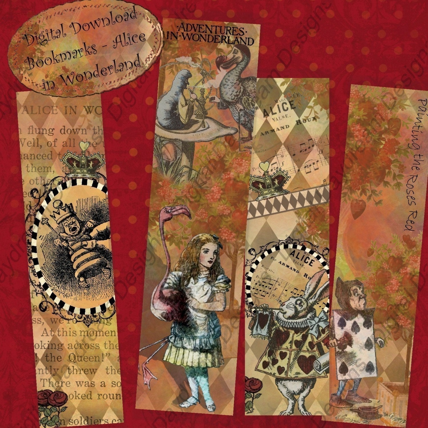 Printable Bookmarks Alice in Wonderland Party Favor Gift