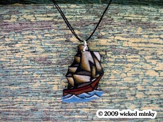 petite wish string nautical pirate ship necklace
