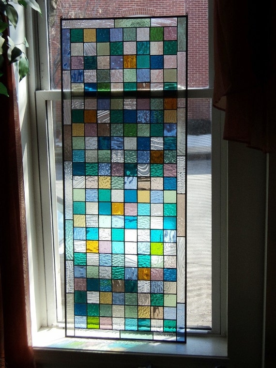 Stained Glass Window Panel Sea Glass Colors P 128