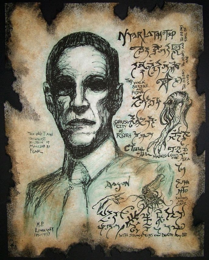 cthulhu HP Lovecraft portrait Necronomicon