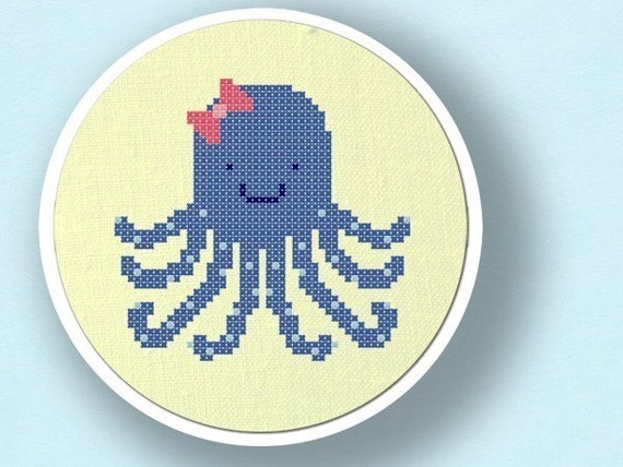 Cute Blue Octopus. Cross Stitch Pattern PDF File