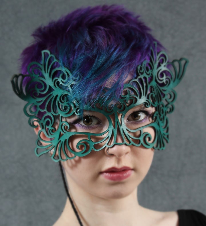 Rococo lacy mask in teal leather