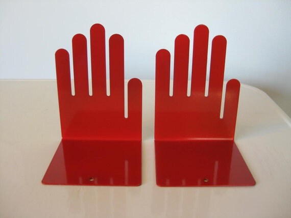 Mod Red Metal Hand Bookends or Shelves
