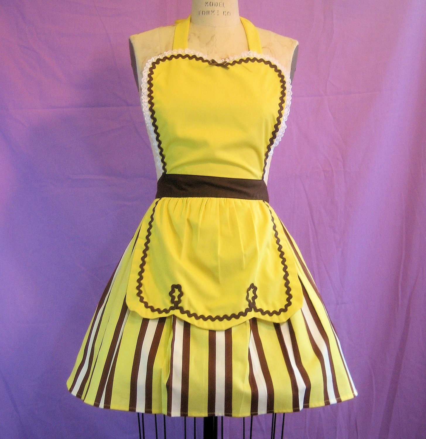 apron womens apron striped apron yellow and brown womens