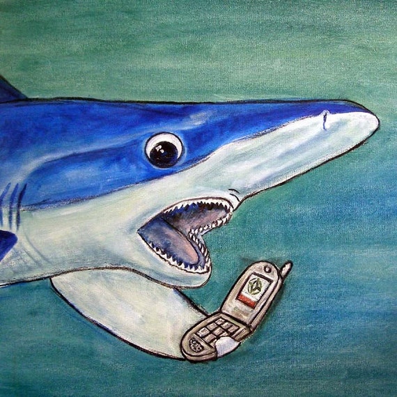Maco Shark Talking on a Cell Phone Animal Art Tile