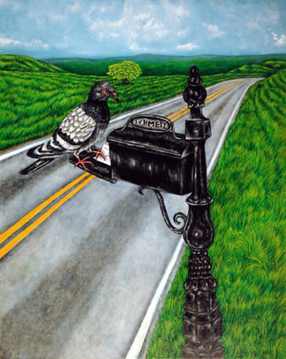 Pigeon Mail Delivery Bird Animal Art Print by SCHMETZPETZ on Etsy