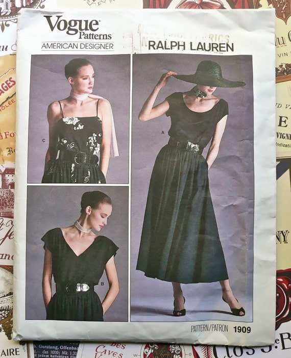 Vogue 1909 1980s Ralph Lauren Womens Dress Pattern with